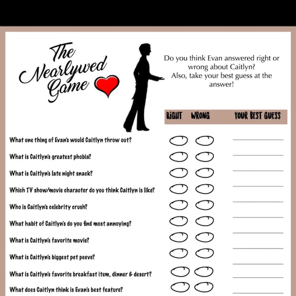 The Newlywed Game Wedding Shower Game / Bachelorette Party Game ...