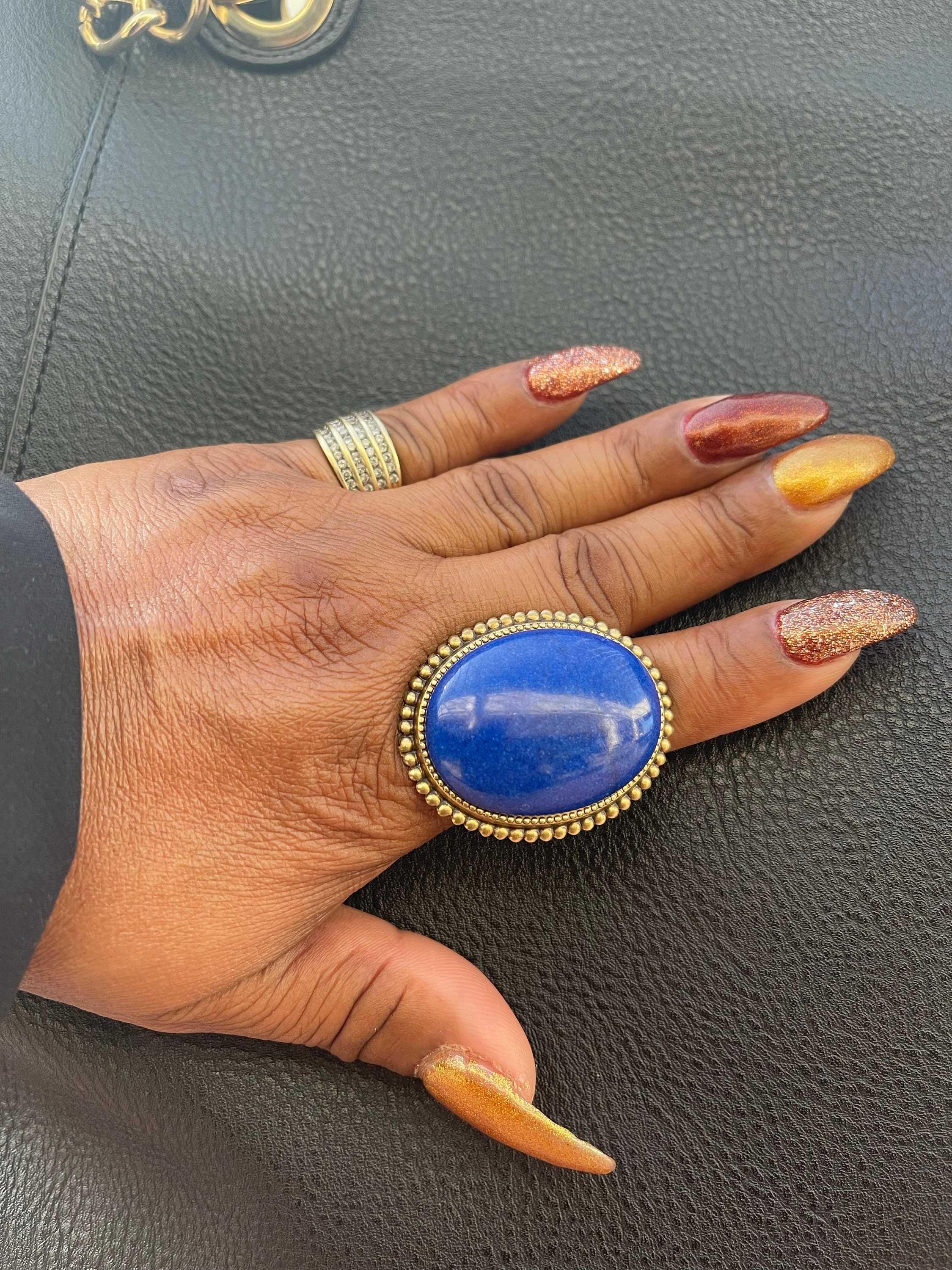 Chunky Rings Silver or Gold Large Rings Women W/ Green | Etsy