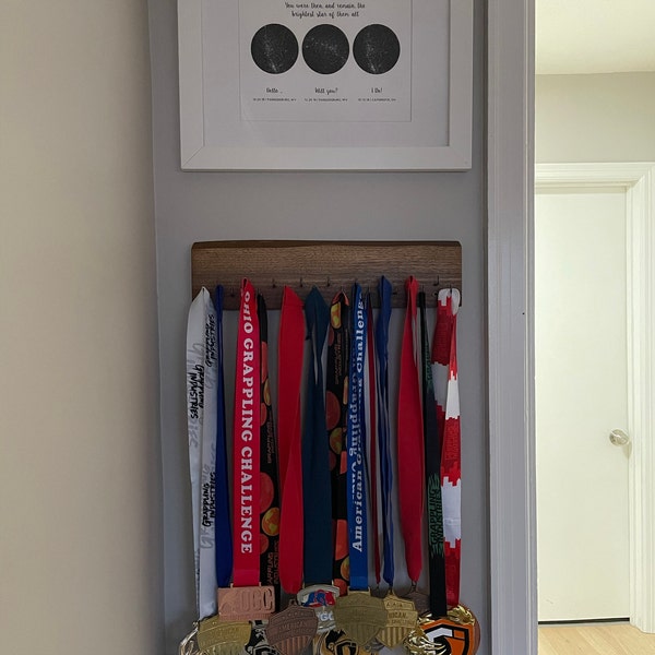 Natural Walnut Live Edge Wood Medal Wall Holder Organizer / Medal ...
