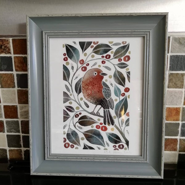 A4 Giclée Print - Winter Robin Watercolour, Bird Art Print, Robin ...