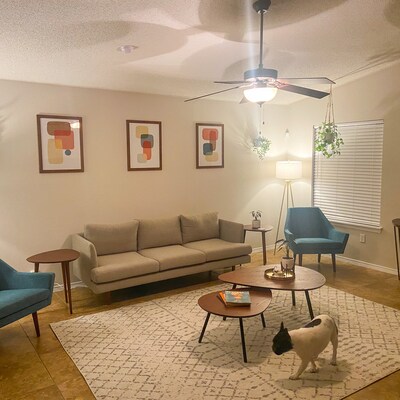 Mid Century Modern Set of 3 Wall Art, Abstract Shapes Beige Navy Rust ...