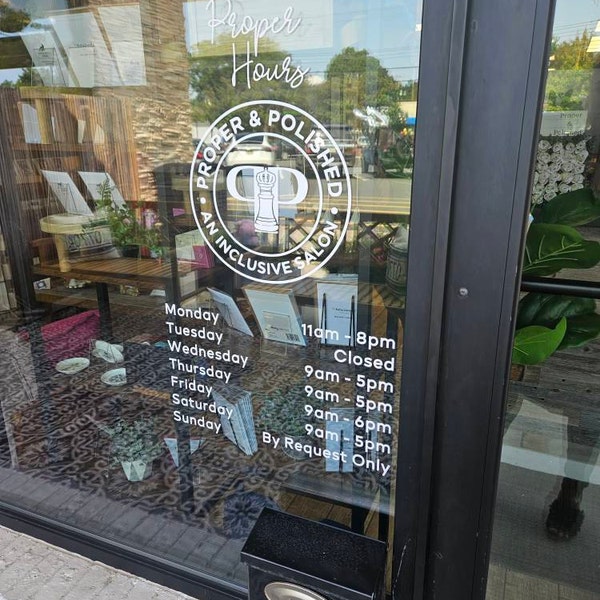 Store Hours Decal - Business Logo Window Sticker - Custom Hours of ...