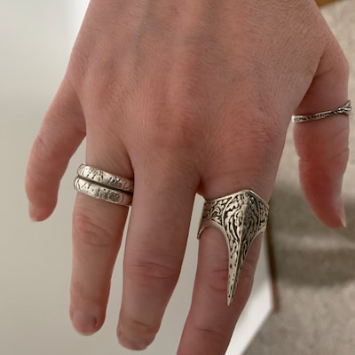Silver Pointed Womens Ring, Vikings Spiked Ring, Engraved Sharp Ring ...