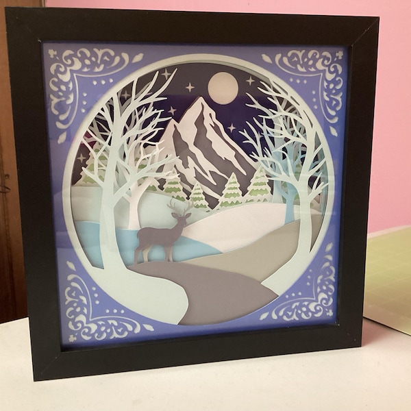 Snowy Night Shadow Box Svg Template, Deer Shadow Box Svg, Forest Shadow ...