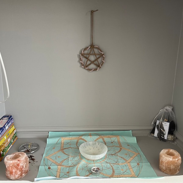 Rose Quartz Crystal Pentacle Wall Hanging: Witchy Altar Decor - Etsy
