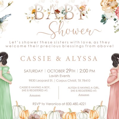 Double Baby Shower Invitation, 2 Coworker Baby Shower Invite, Stork ...