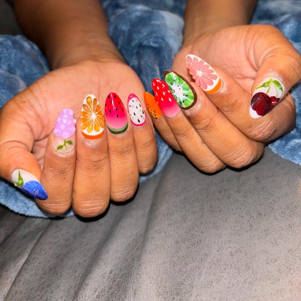 Colorful Fruit Lover Press on Nails, Summer Holiday Fake Nails, Fresh ...
