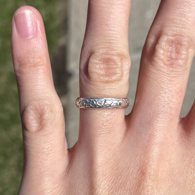 102126 925 Silver Pattern Ring, 14K Gold Vermeil Ring 3.5mm Width - Etsy Canada