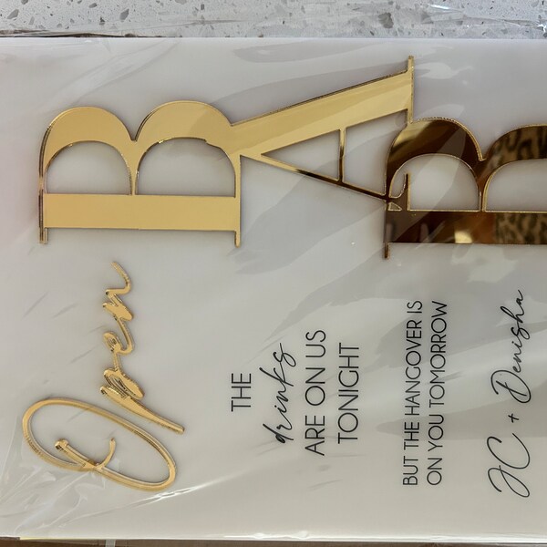 3D Mirror Gold Foil Open Bar Menu Signature Cocktails Custom Minimalist ...