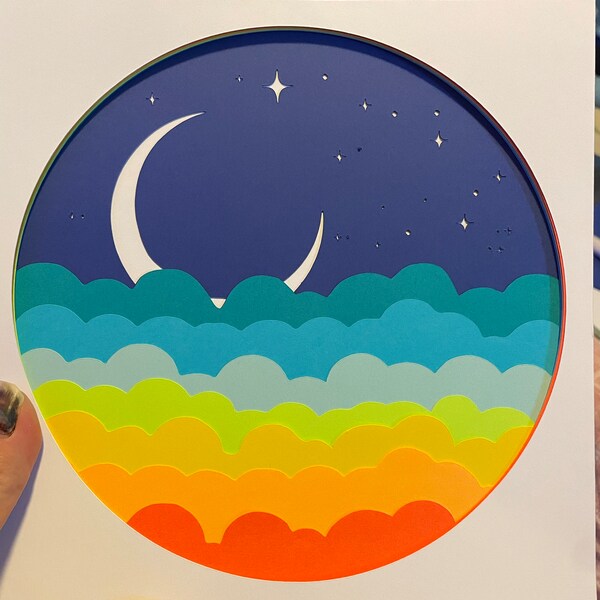 3d Cloudy Night Sky Shadow Box, Files for Cricut, for Silhouette, Paper ...