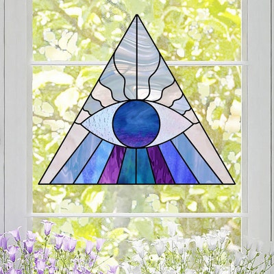 Stained Glass Triangle Eye Geometric Pattern, Modern Stained Glass ...