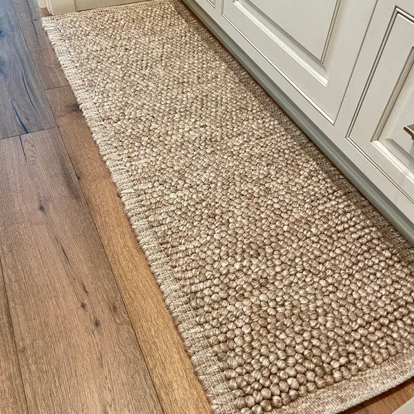 Cozy Beige Wool Rug With Custom Options Handwoven Chunky Loop Style ...