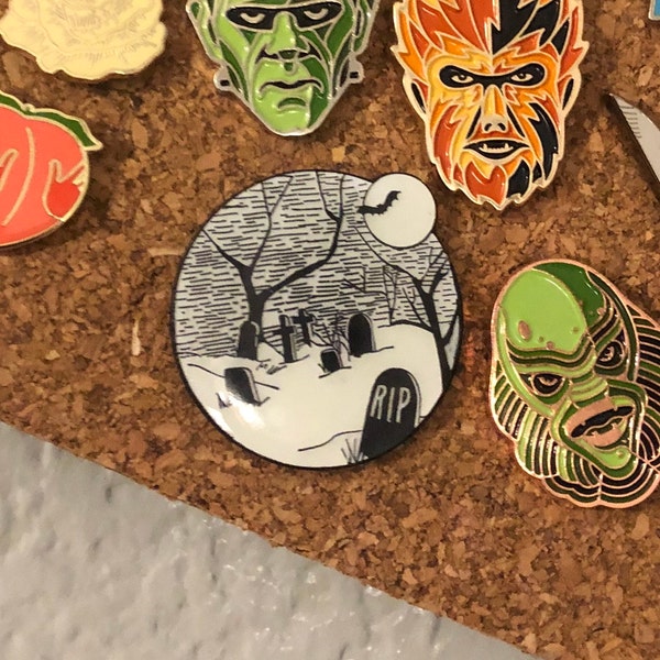 Halloween Graveyard Glow in the Dark Enamel Lapel Pin - Etsy