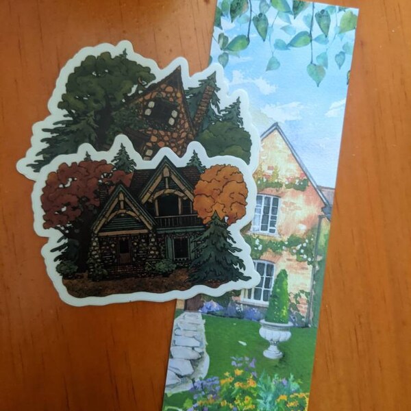 Cozy Fall Cottagecore Sticker, Storybook House in the Forest Vinyl ...