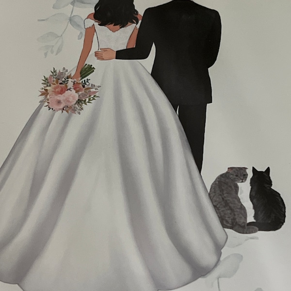 Personalised Wedding Print Dog, Wedding Print Gift, Wedding Gift, Bride ...