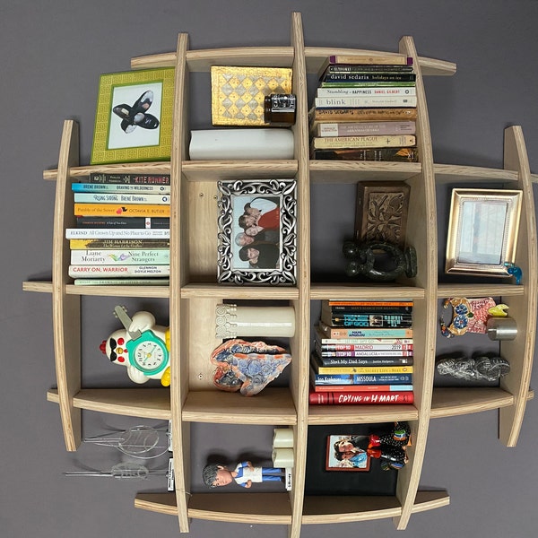 Modular Paintable Wooden Wall Shelf, Sphere Bookcase, Hanging Geometric ...