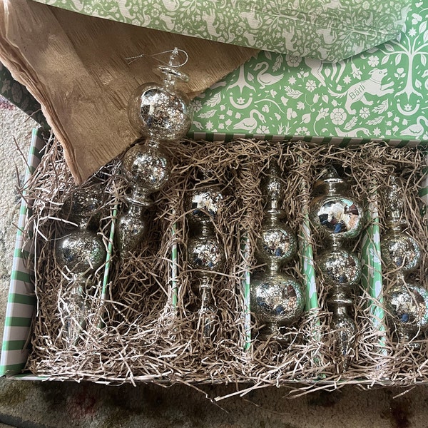 Set of 6 Mercury Glass Finials, Hand Blown Glass Christmas Ornaments - Etsy