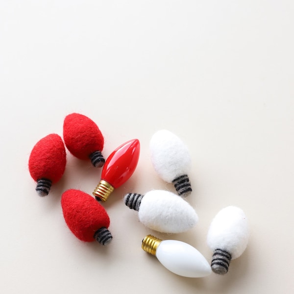 Red Felt Christmas Bulbs -christmas Lights -felt Ornaments Silver ...