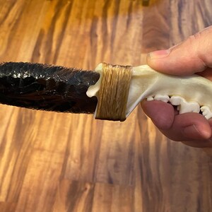 Large Knapped Glass Bowie Knife With Deer Antler Handle Flint Knapping ...