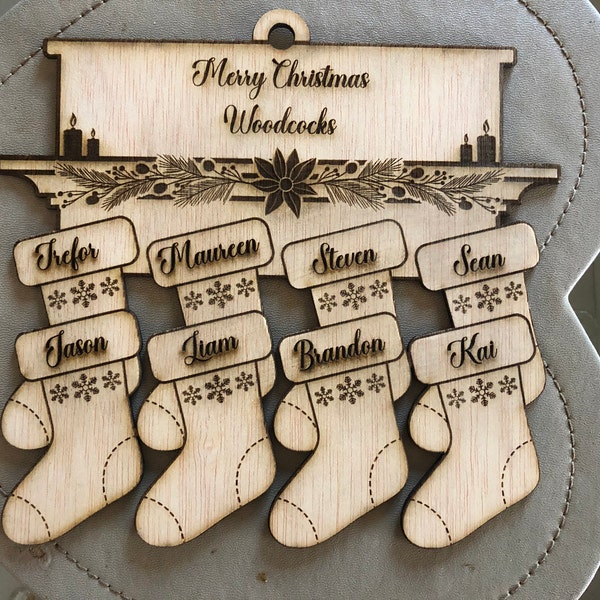 Family, Group Christmas Tree Ornament, Stockings on Fireplace 2-15 ...