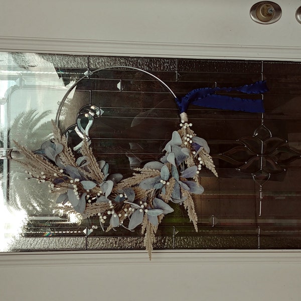 Pampas and Blue Lambs Ear Wreath, Fall Pampas Wreath, Autumn Wreath for ...