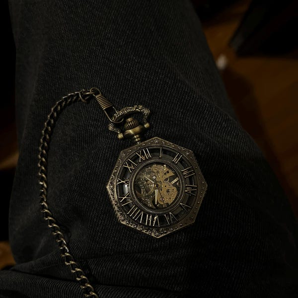 Hexagonal Mechanical Pocket Watch, Antique Style Steampunk Roman Dial ...