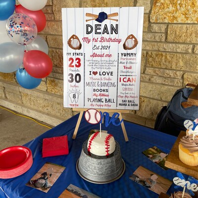 Baseball 1st Birthday Poster Baseball Birthday Milestone Poster Red ...