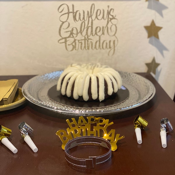 Golden Birthday Cake Topper, Any Name Golden Birthday Topper, Happy ...