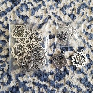 7 Chakra Charm Set Chakra Symbol Charms Energy Wheel Charm Set Rustic ...