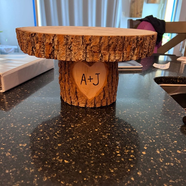 11" Wood Cake Stand, Log Cake Stand, Tree Bark Cake Stand, Tree Slice ...
