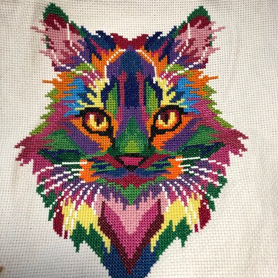 Colorful Cat Cross Stitch Pattern Abstract Cat Face Cross Stitch Cute ...