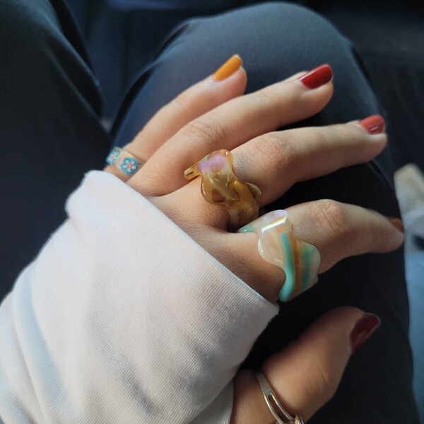 Tori Tortoise Shell Ring, Wavy Ring, Classic Tortoise Ring, Resin Ring ...