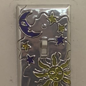 Sun Moon Stars Blue Silver Single Outlet Combo Switch Plate - Etsy