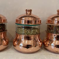 Copper Spice Jar Set, Handcrafted Copper Container, Spice Canister ...