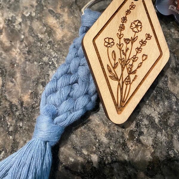 Wildflower Wood Keychain - Chic Flower Design, Wood Art, Lavender ...