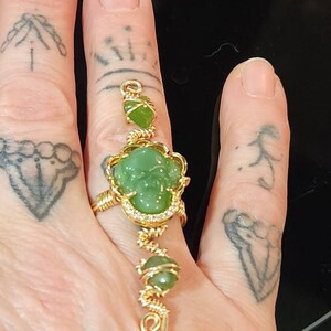 14k Jade Buddha Goddess Art Crystal Freestyle Ring, Full Finger Ring ...