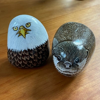 Blue Parakeet Painted Rocks, Unique Painted Stone Gifts for Bird Lovers ...