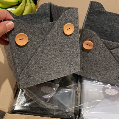 Set of 4 Felt Boxes / Storage Bin / Storage Basket With Buttons / Size ...
