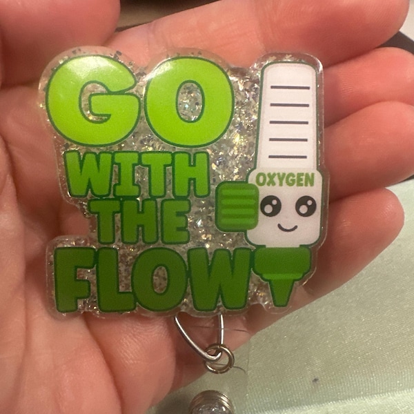 Go With the Flow Badge Reel, Glitter Respiratory Therapist Accessories ...