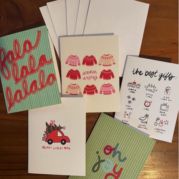 Set of 5 Illustrated Greeting Cards | 5 for 25 | Hand Drawn Cards | Birthday Wedding Engagement ...