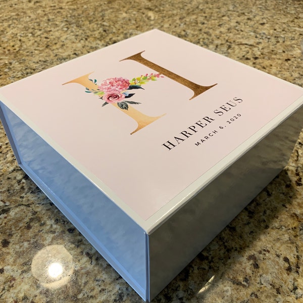 Baby Boy Keepsake Box - Custom Gift Box - Square White Box - Custom ...