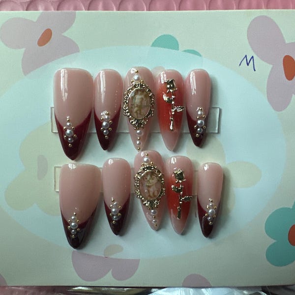 Golden Red Angel Nail/ Custom Press on Nails/ Hand Made Press on Nails ...