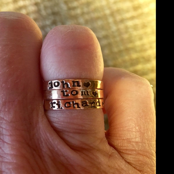 PERSONALIZED RING Stamped Name Ring Hand Stamped Gold, Fine Silver ...