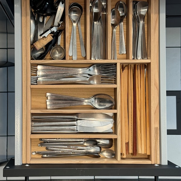 Custom Pegboard Drawer Organizer – Adjustable Ash Wood Insert, Kitchen ...