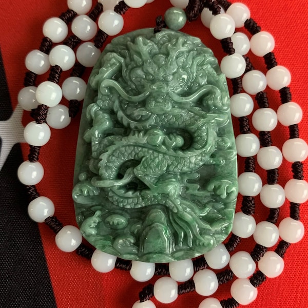 Jade Dragon Necklace, Green Jade Year of the Dragon Pendant Statue ...