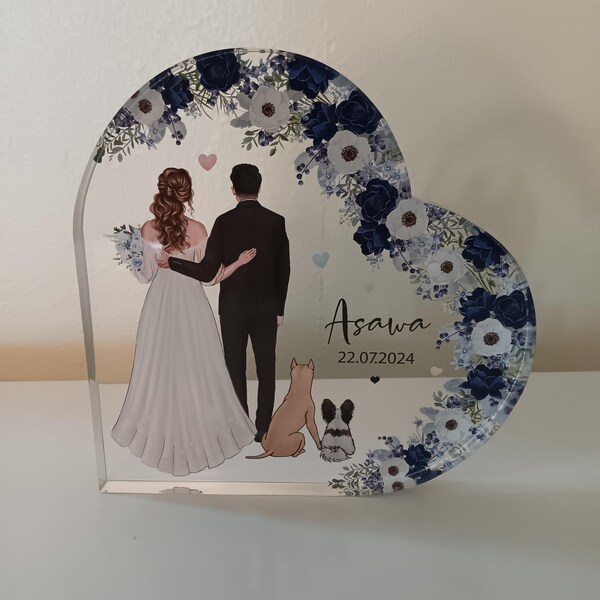 Personalized Bride and Groom Print With Pet Heart Acrylic Plaque ...
