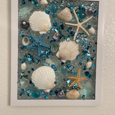 Seashell Sandbar Coastal Sea Glass Art Ocean Glass Art - Etsy