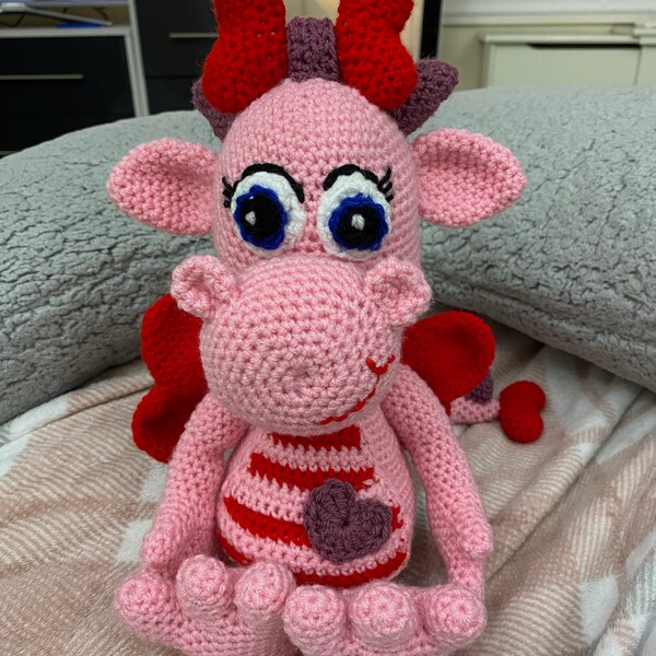 Dragon Crochet Pattern, Valentine Dragon, Pink Dragon (english PDF File ...