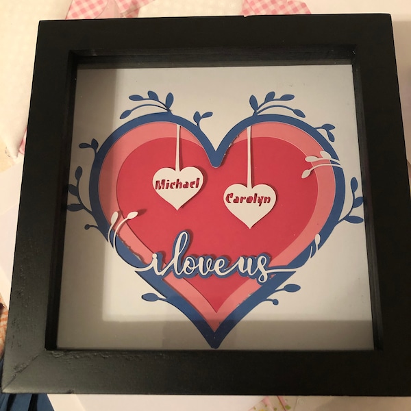 3D Heart Shadow Box With Custom Names, Valentines Day Shadow Box ...