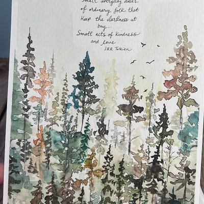 Forest Nature Blank Cards, Tree Paintings, Watercolor Forest Stationary ...